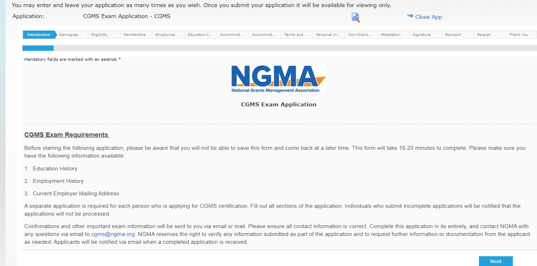 CGMS Application Process